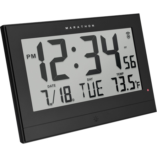 Marathon Large Self-Setting Clock, Digital, Plug-in, Black | Chandler Sales